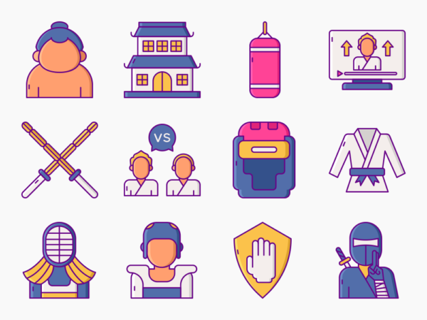 80 Combat Sports Icon Set - Flat Icons