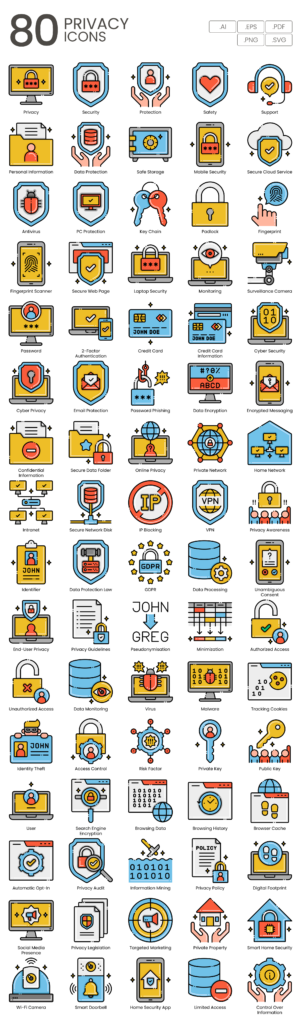 80 Web Privacy Icon Set - Flat Icons