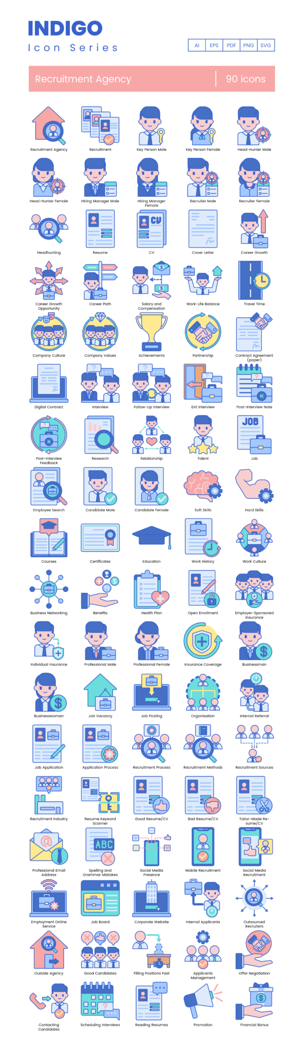 90 Recruitment Agency Icon Set - Flat Icons