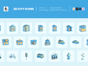 3D City Icon Set - Flat Icons