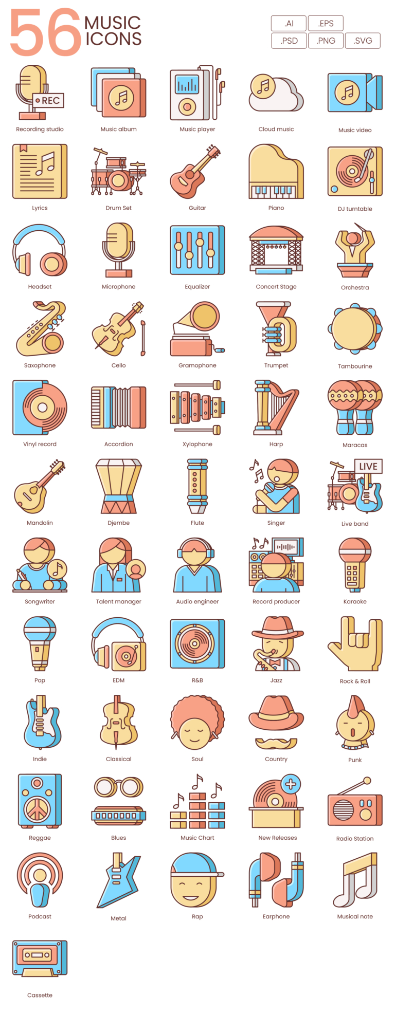 56 Sound Icon Set - Flat Icons