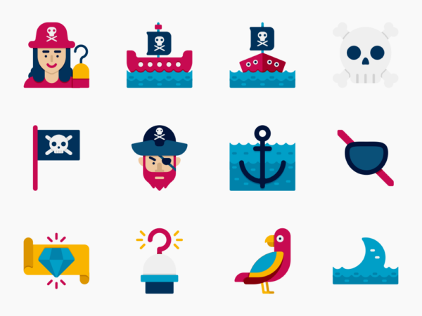 70 Pirates Icon Set - Flat Icons