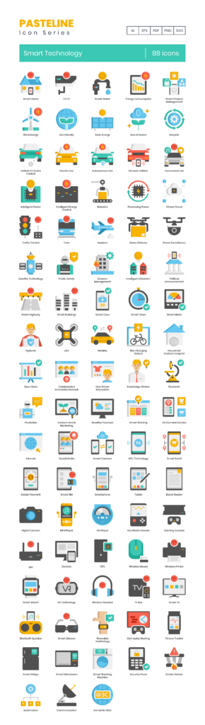 88 Advanced Technology Icon Set - Flat Icons