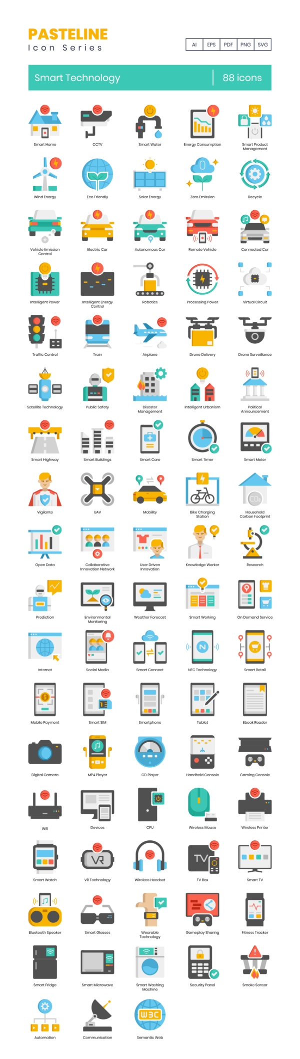 88 Advanced Technology Icon Set - Flat Icons