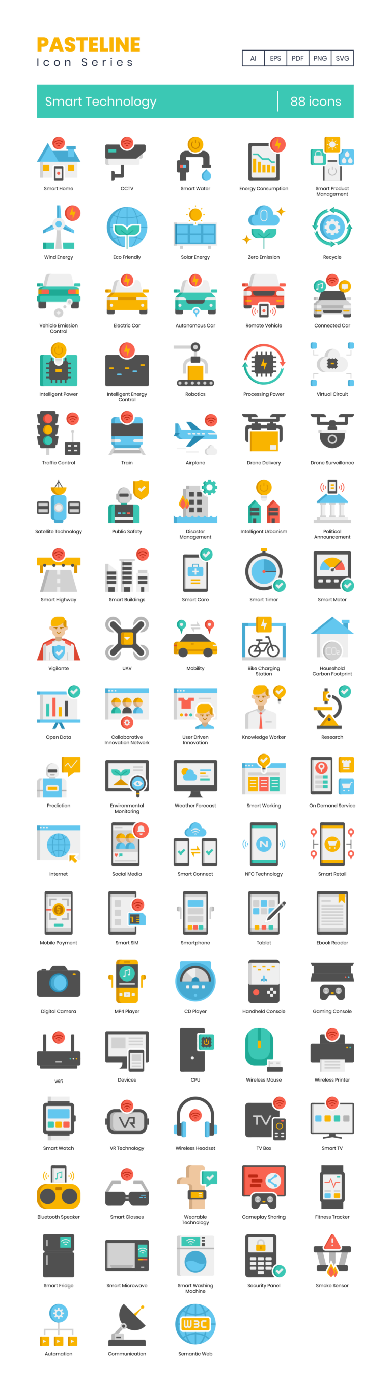 88 Advanced Technology Icon Set - Flat Icons