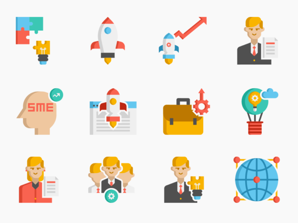 90 Entrepreneurship Icon Set - Flat Icons