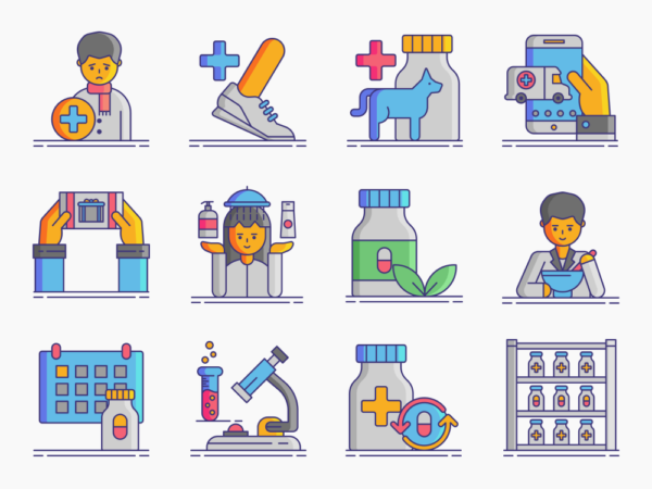 90 Pharmaceutical Icon Set - Flat Icons