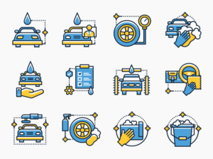 50 Car Cleaning Icon Set - Flat Icons