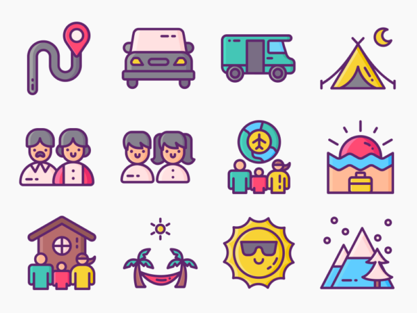 50 Family Adventure Icon Set - Flat Icons