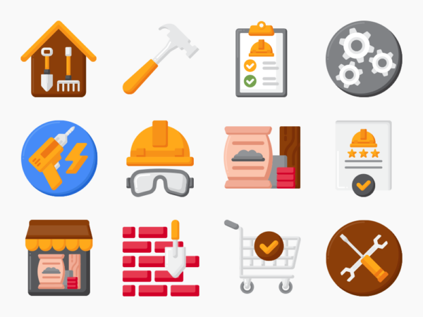 50 Tools and Materials eCommerce Icon Set - Flat Icons
