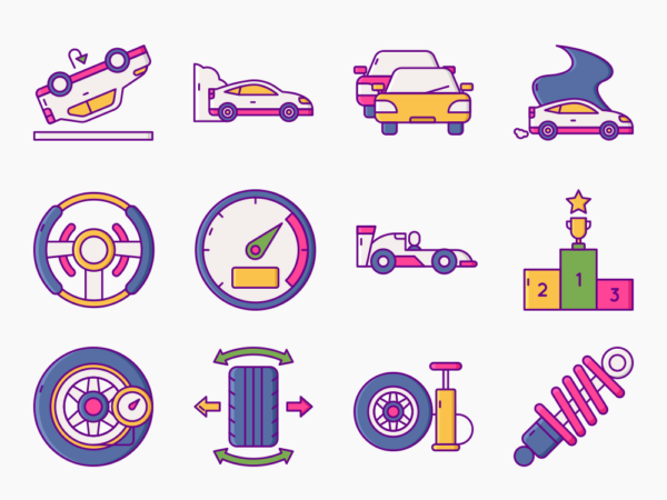 70 Racing Contest Icon Set - Flat Icons