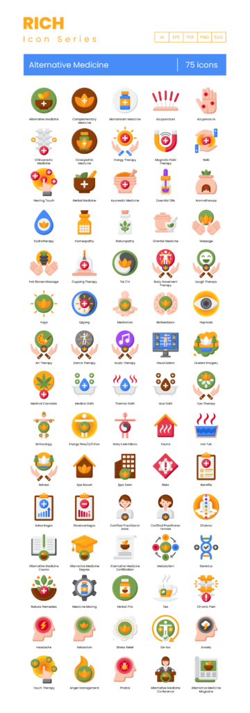 75 Holistic Medicine Icon Set - Flat Icons