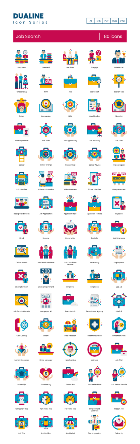 80 Job Seeking Icon Set - Flat Icons