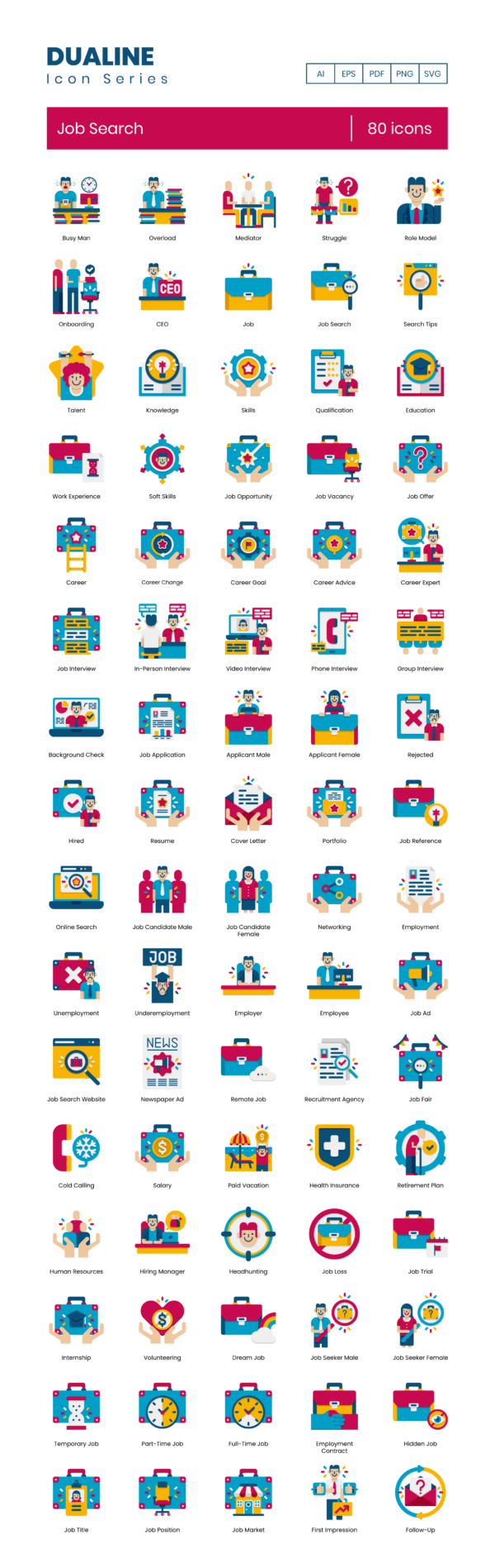 80 Job Seeking Icon Set - Flat Icons