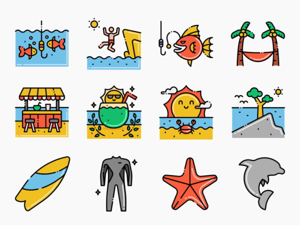 90 Summer Vector Icon Set - Flat Icons