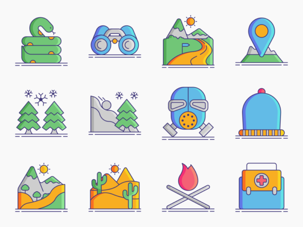 90 Survival Icon Set - Flat Icons