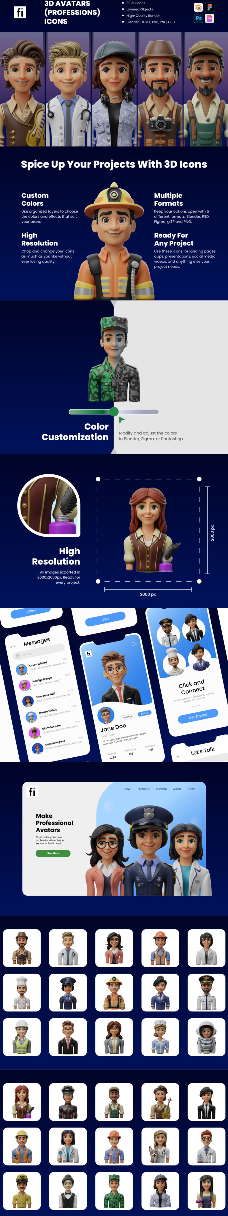 3D Avatars (Professions) Icon Set - Flat Icons