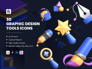 3D Graphic Design Tools Icon Set - Flat Icons