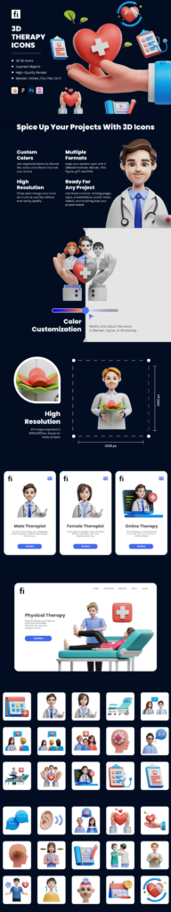 3D Therapy Icon Set - Flat Icons