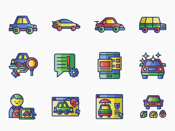 50 Automotive eCommerce Icon Set - Flat Icons