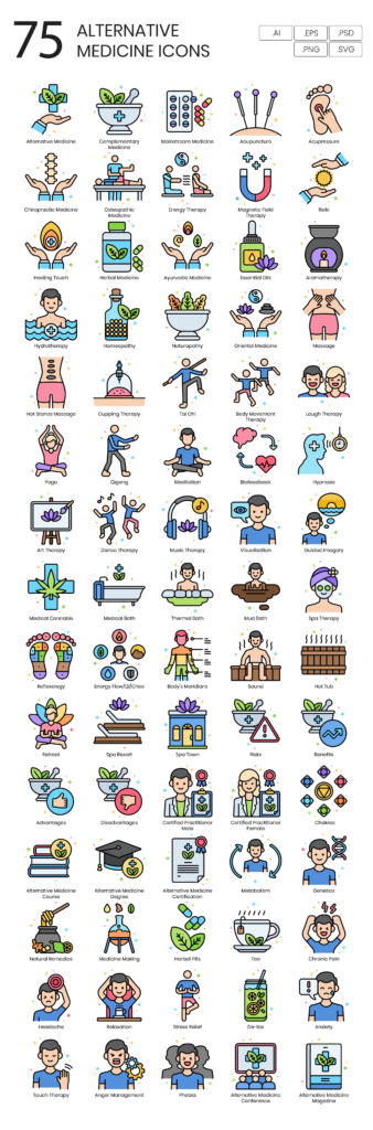 75 Holistic Healing Icon Set - Flat Icons