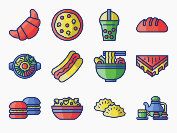 80 Global Cuisine Icon Set - Flat Icons