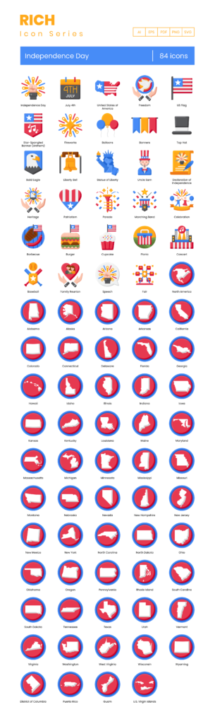 84 Freedom Day Icon Set - Flat Icons