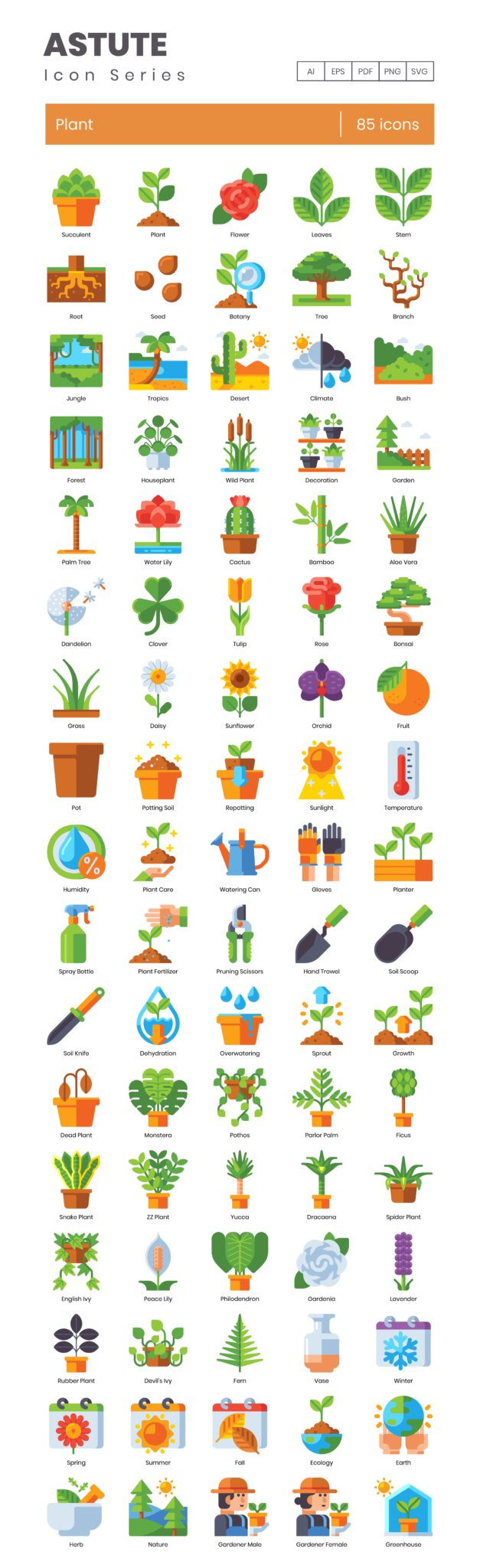 85 Botany Icon Set - Flat Icons