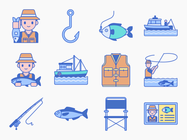 85 Fishing Icon Set - Flat Icons