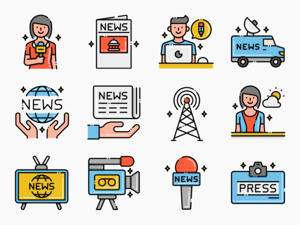 85 News and Communication Icon Set - Flat Icons