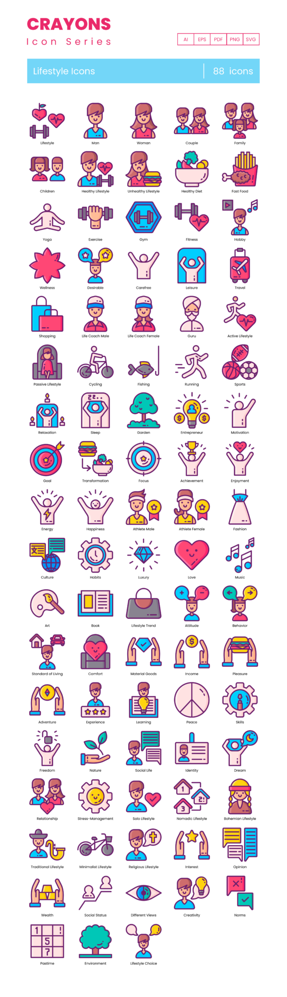 88 Daily Life Icon Set - Flat Icons