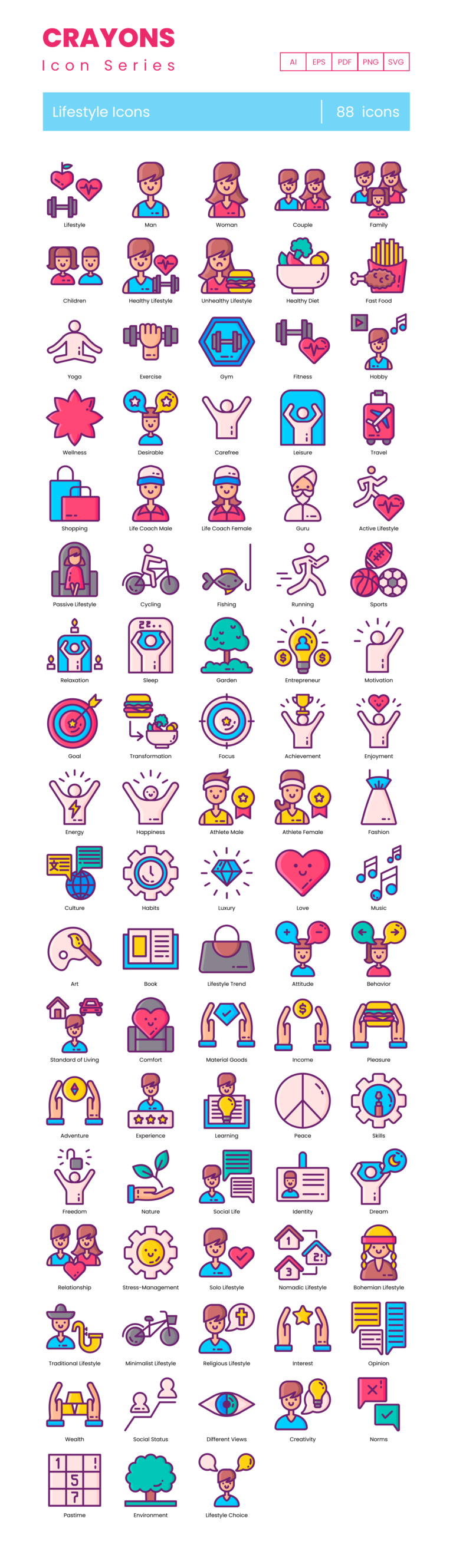 88 Daily Life Icon Set - Flat Icons