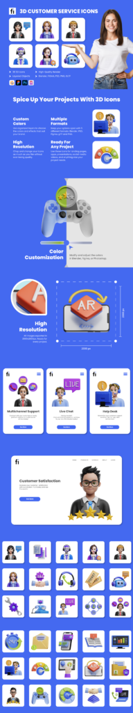 3D Customer Service Icon Set - Flat Icons