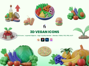 3D Vegan Icon Set - Flat Icons