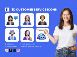 3D Customer Service Icon Set - Flat Icons