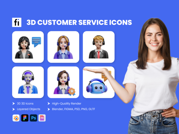 3D Customer Service Icon Set - Flat Icons