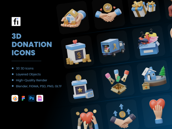 3D Donation Icon Set - Flat Icons