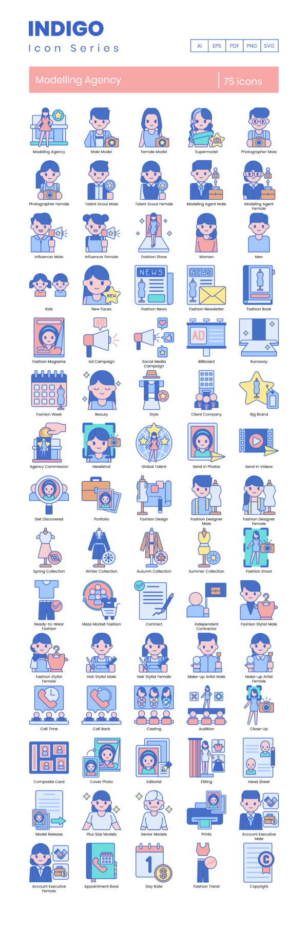 75 Modeling Agency Icon Set - Flat Icons