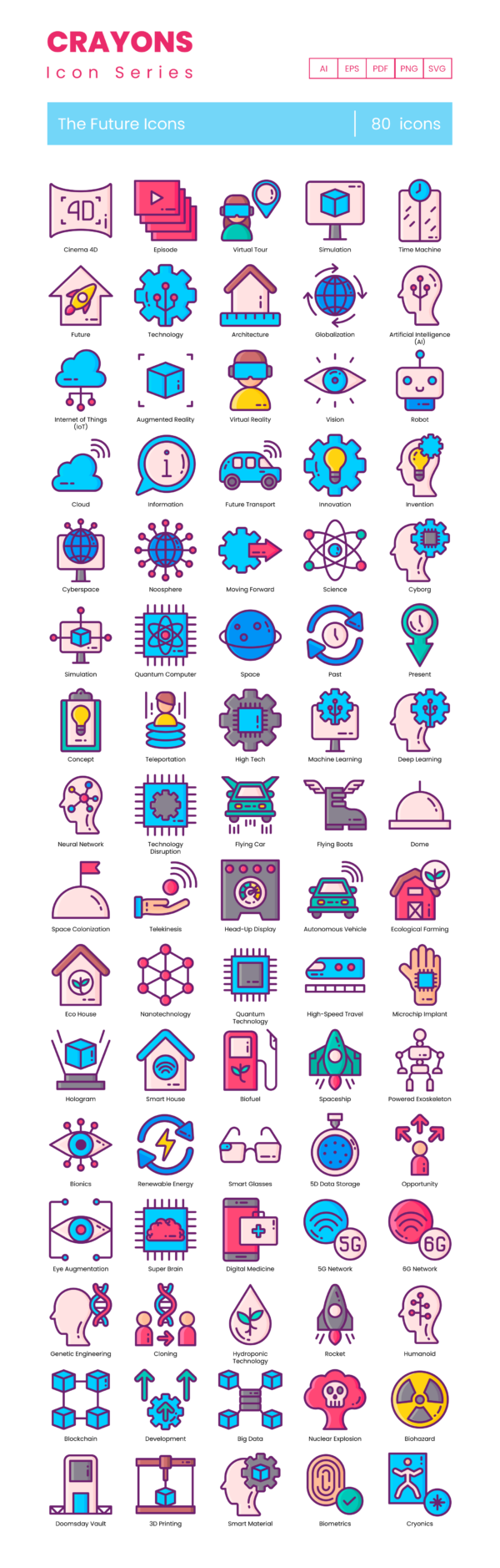 80 Future Perspectives Icon Set - Flat Icons