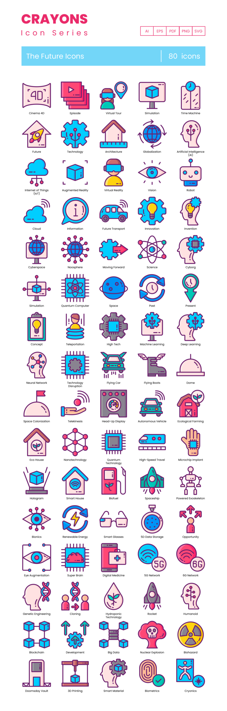 80 Future Perspectives Icon Set - Flat Icons