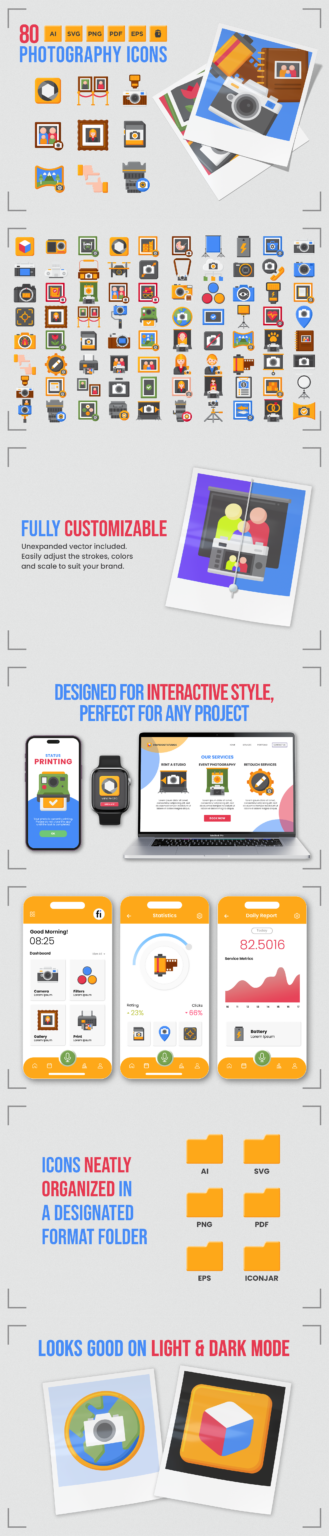 80 Photography Art Icon Set - Flat Icons