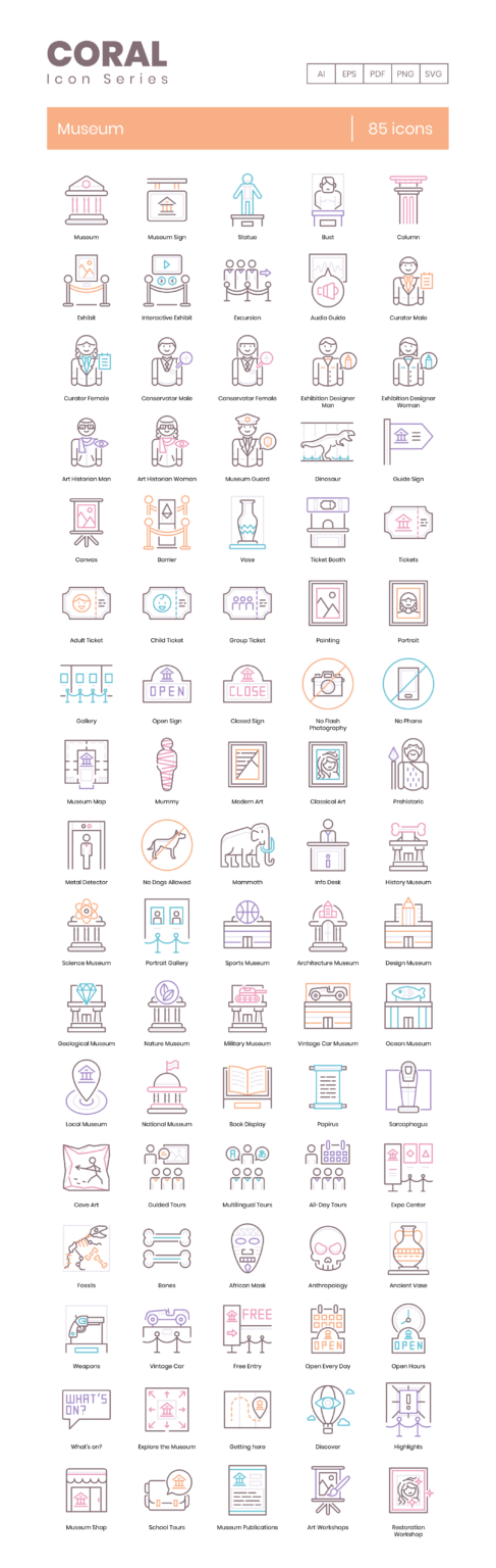 85 Art Gallery Icon Set - Flat Icons