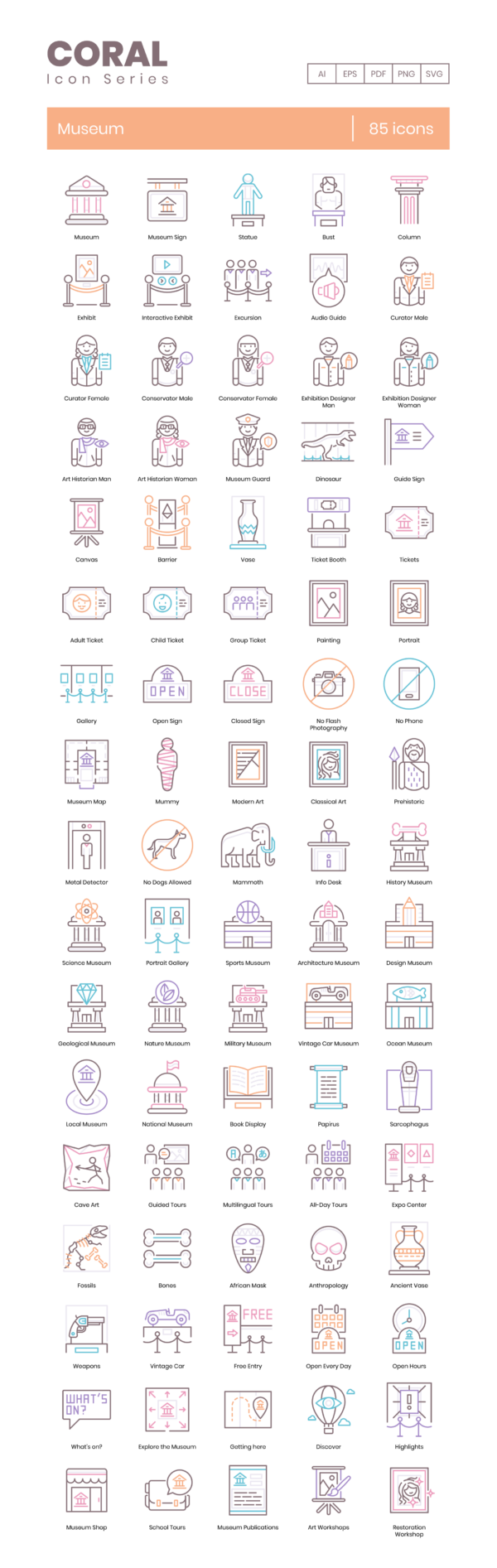 85 Art Gallery Icon Set - Flat Icons