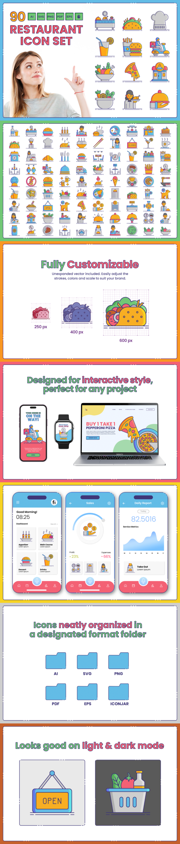 90 Diner Icon Set - Flat Icons