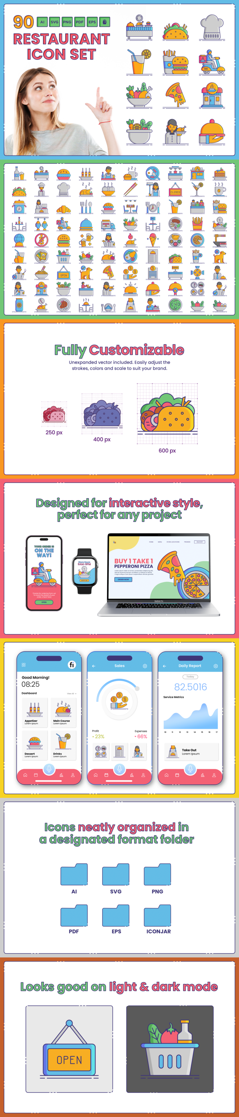 90 Diner Icon Set - Flat Icons