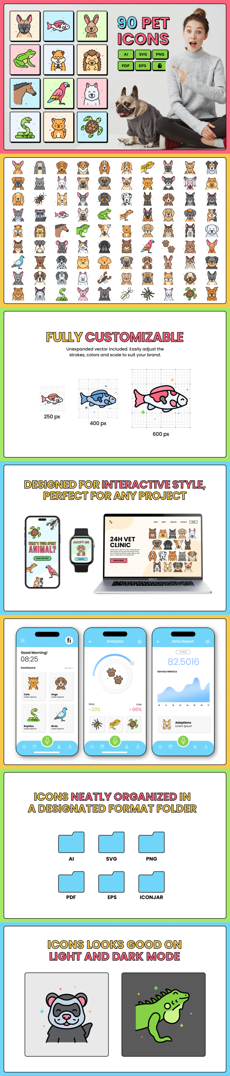 90 Pet Companion Icon Set - Flat Icons