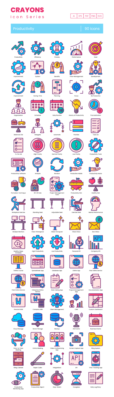 90 Workflow Icon Set - Flat Icons