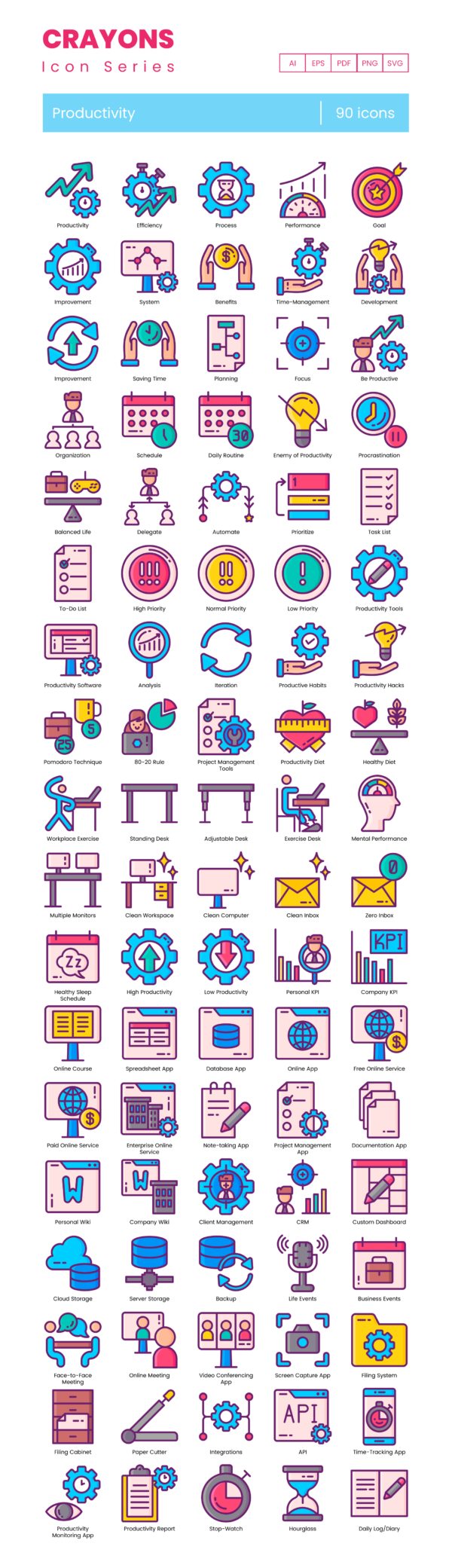 90 Workflow Icon Set - Flat Icons