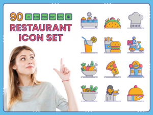 90 Diner Icon Set - Flat Icons