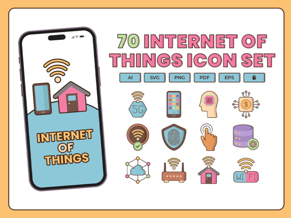 70 Internet of Things Icon Set - Flat Icons